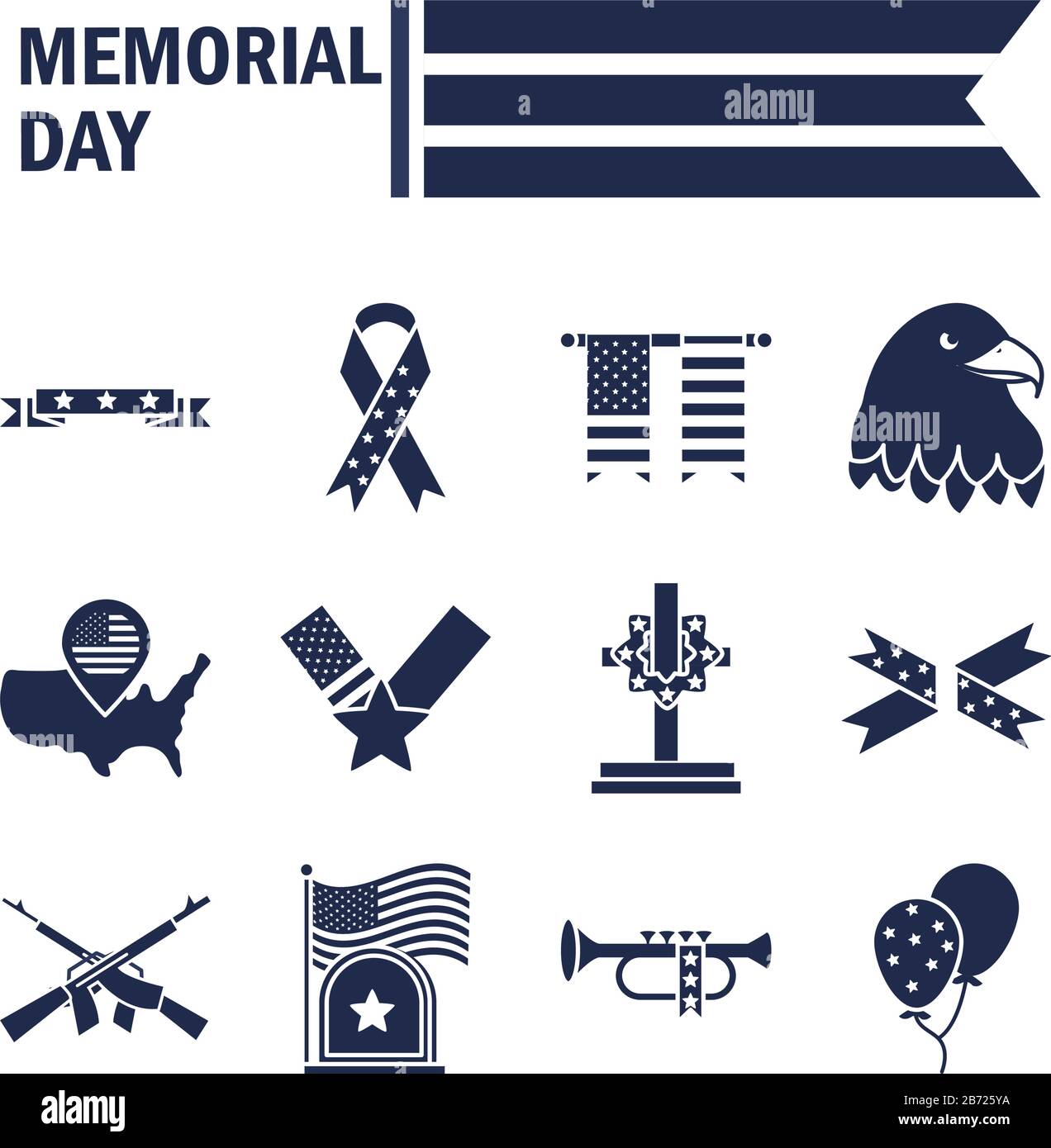memorial day american national celebration icons set vector ...