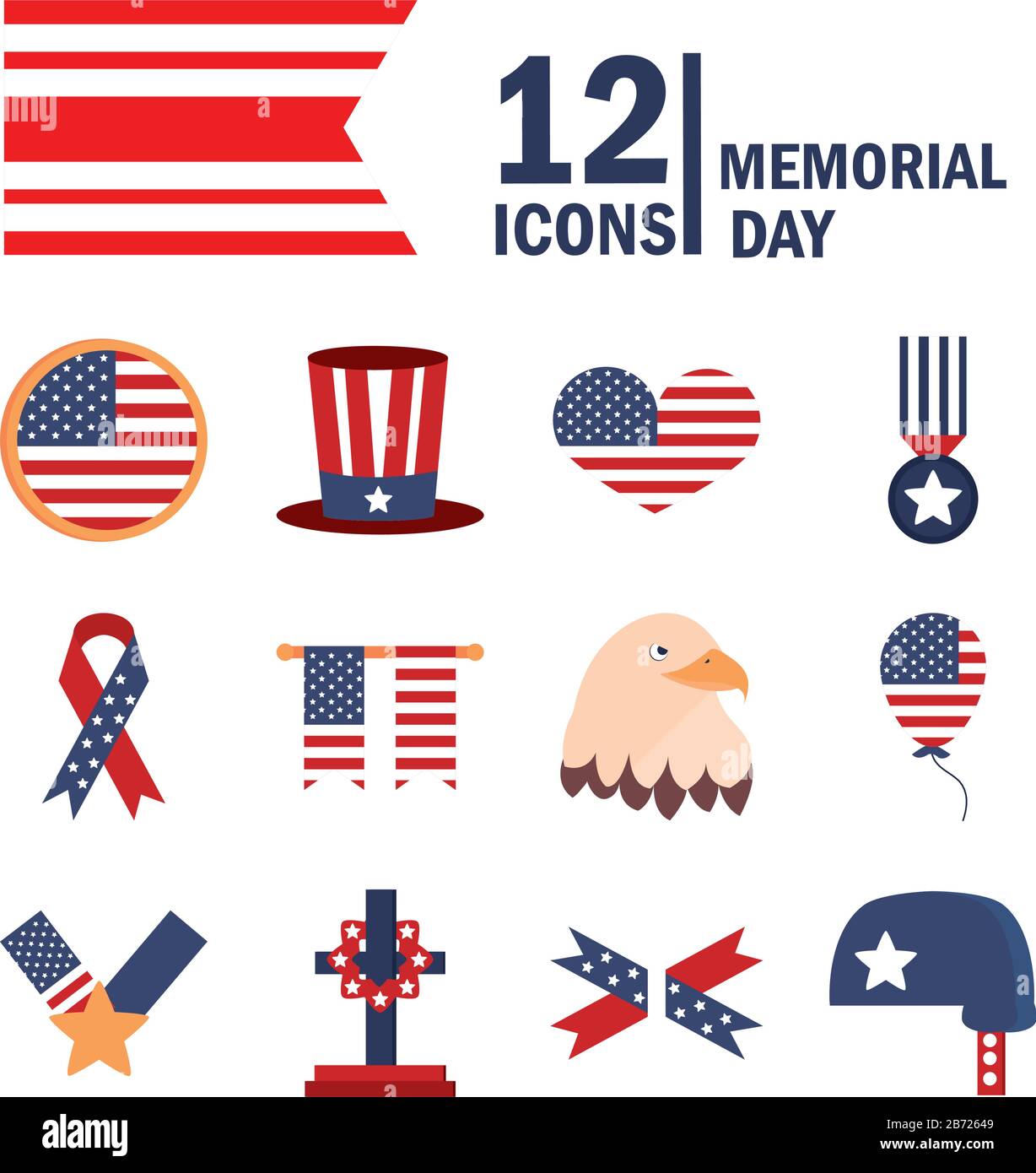 memorial day american national celebration icons set vector ...