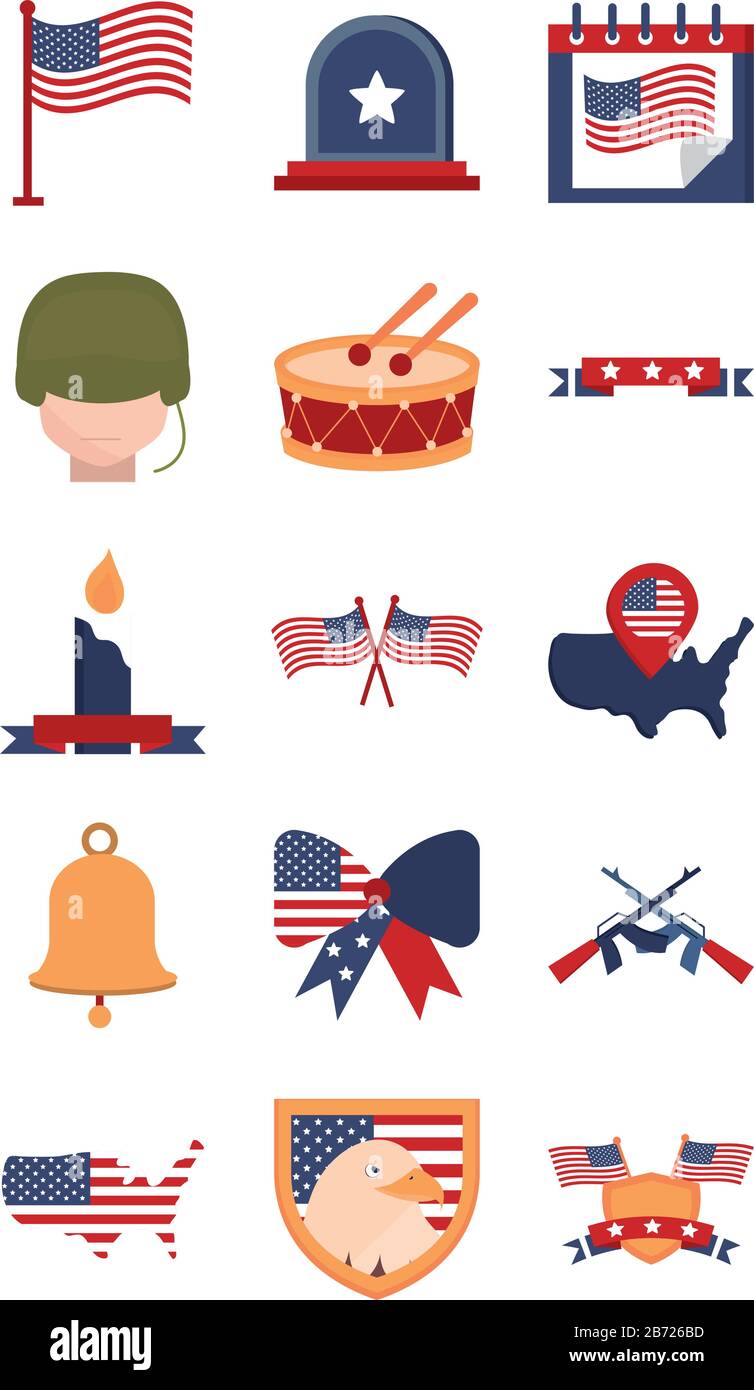 memorial day american national celebration icons set vector ...