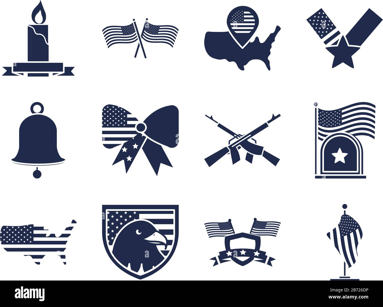 memorial day american national celebration icons set vector ...