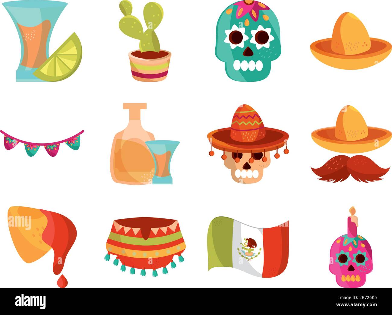 cinco de mayo decoration event mexican icons set vector illustration ...