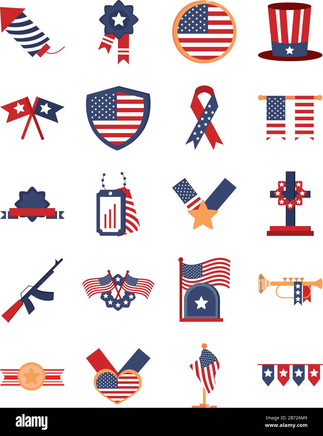 memorial day american national celebration icons set vector ...