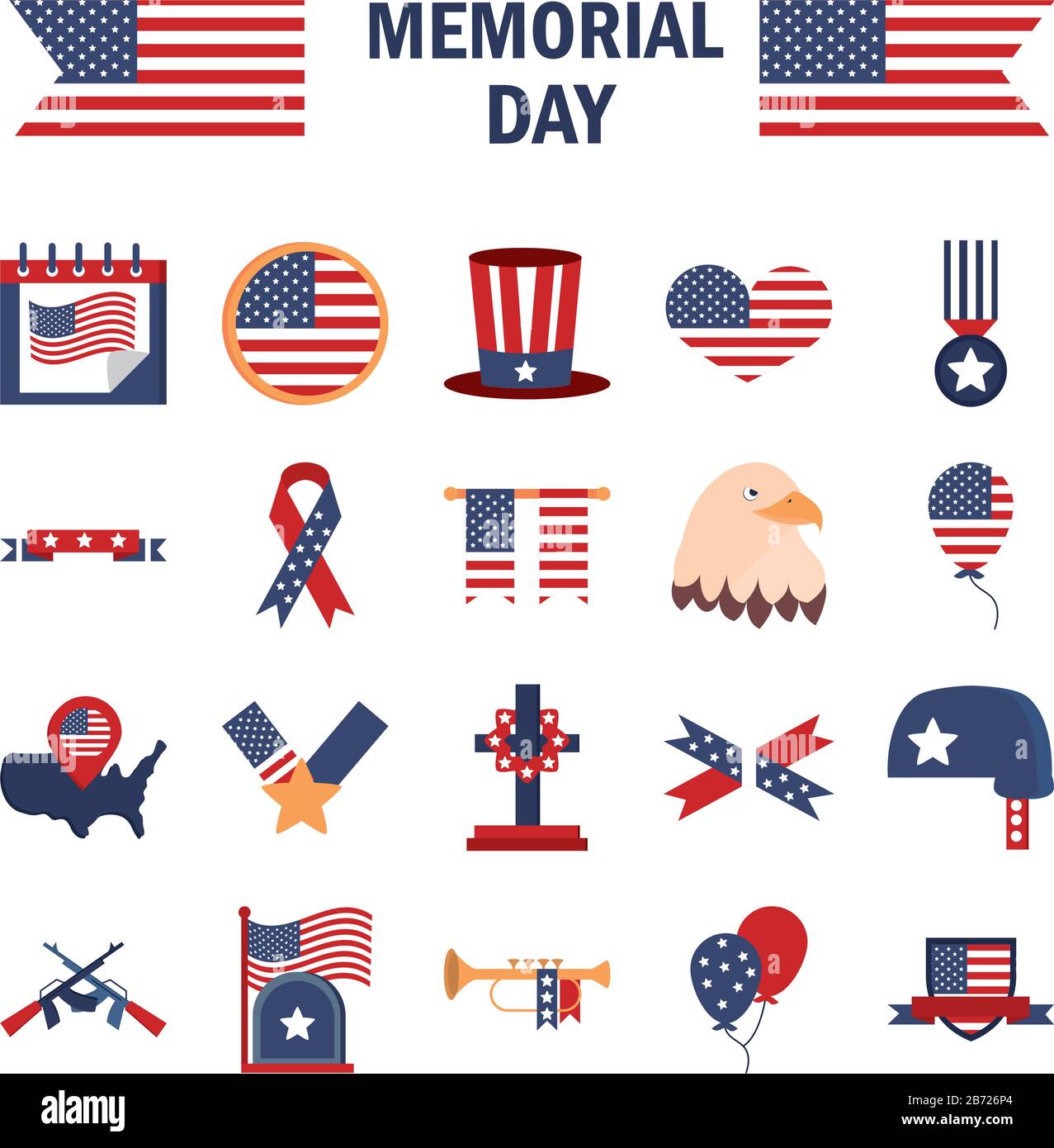 memorial day american national celebration icons set vector ...
