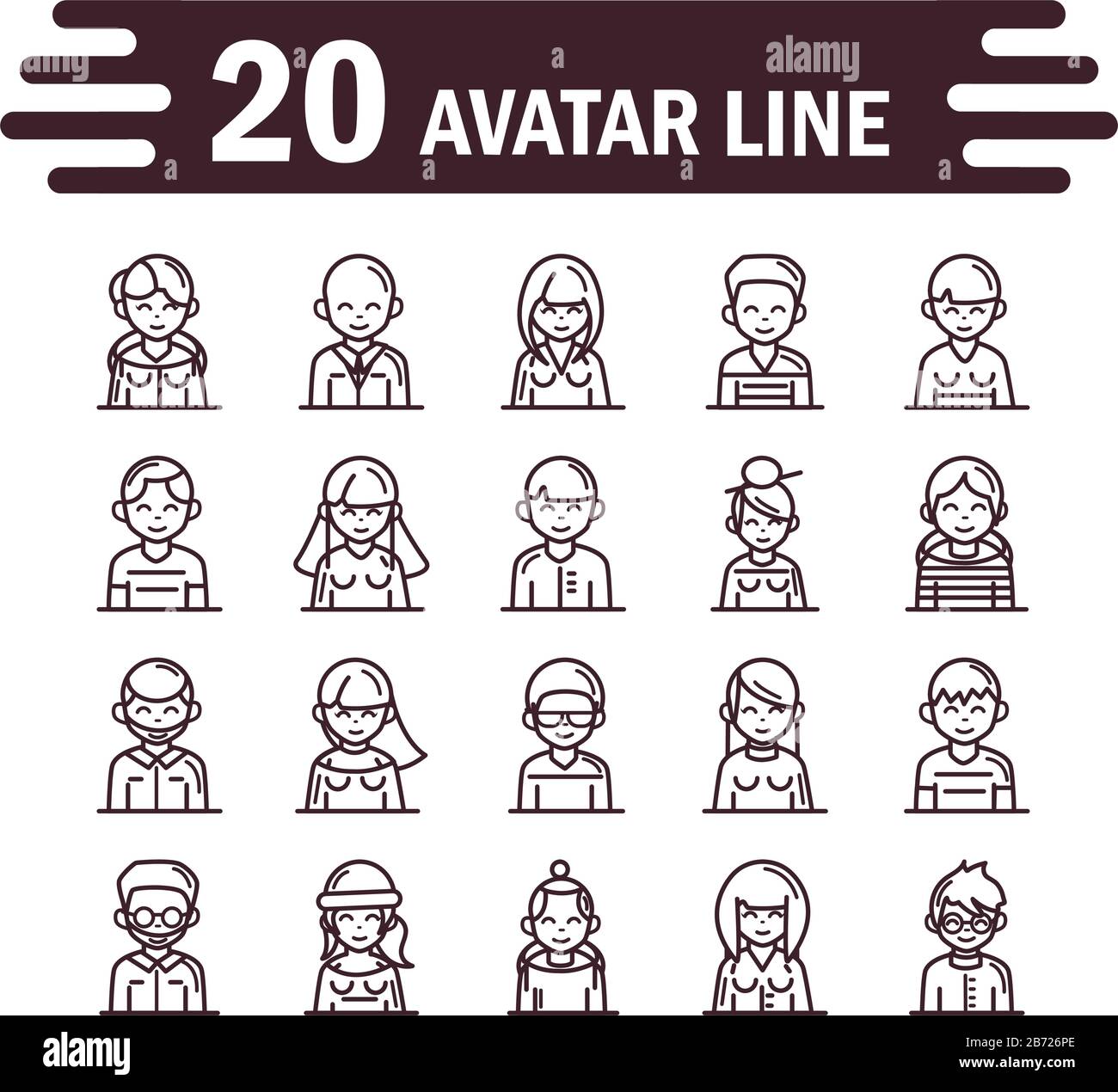 avatar male female men women cartoon character people icons set vector ...