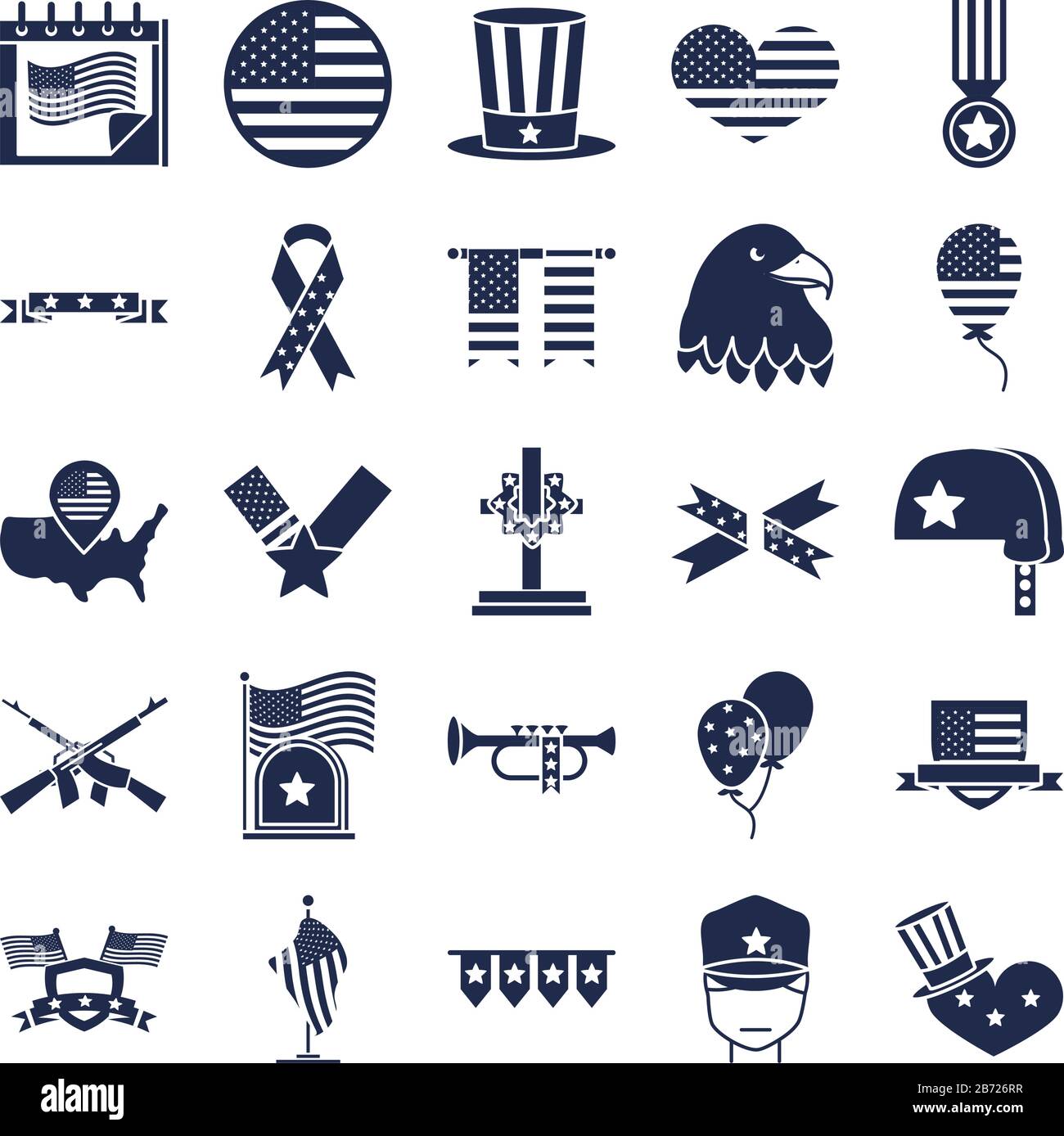 memorial day american national celebration icons set vector ...