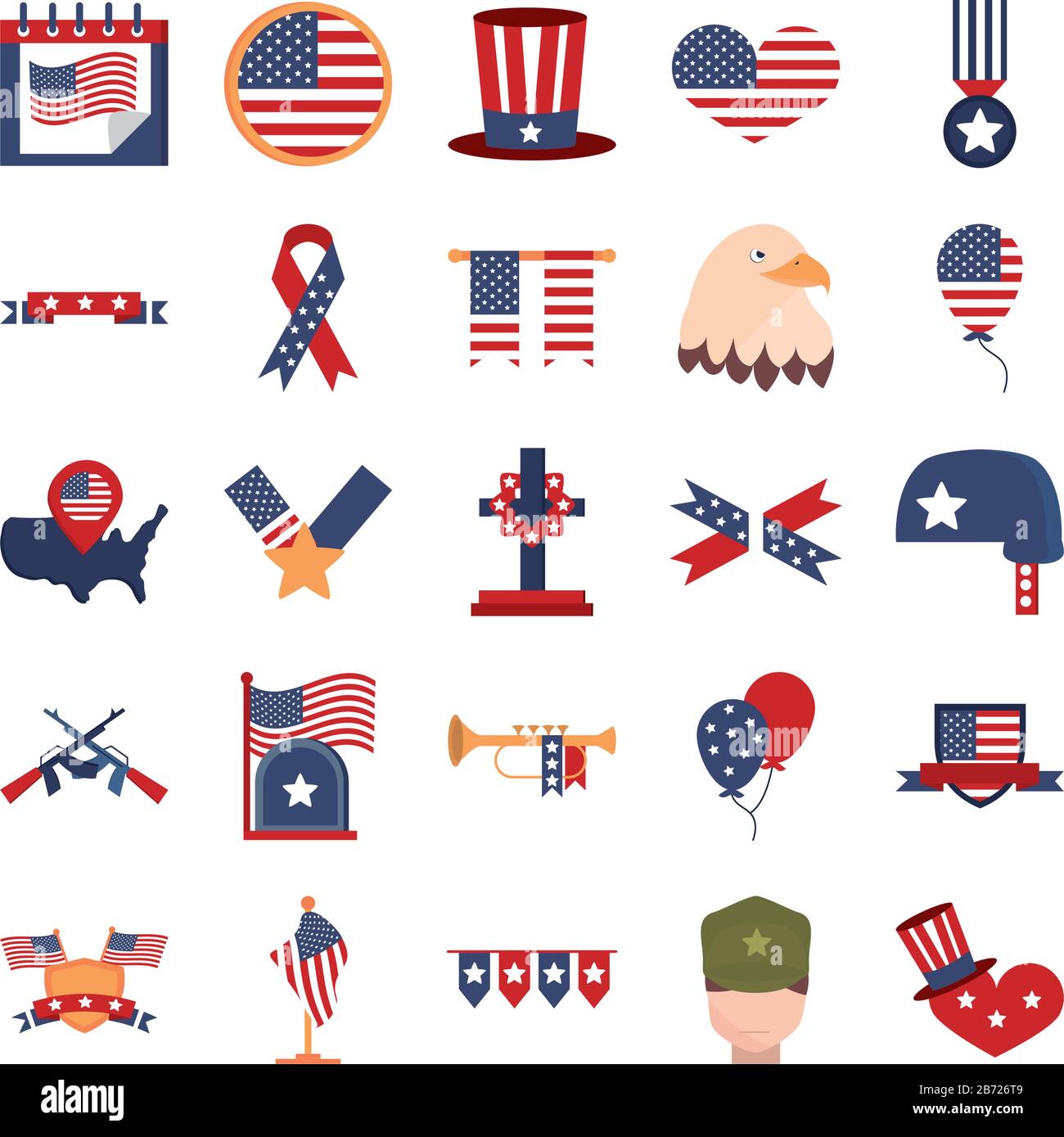 memorial day american national celebration icons set vector ...