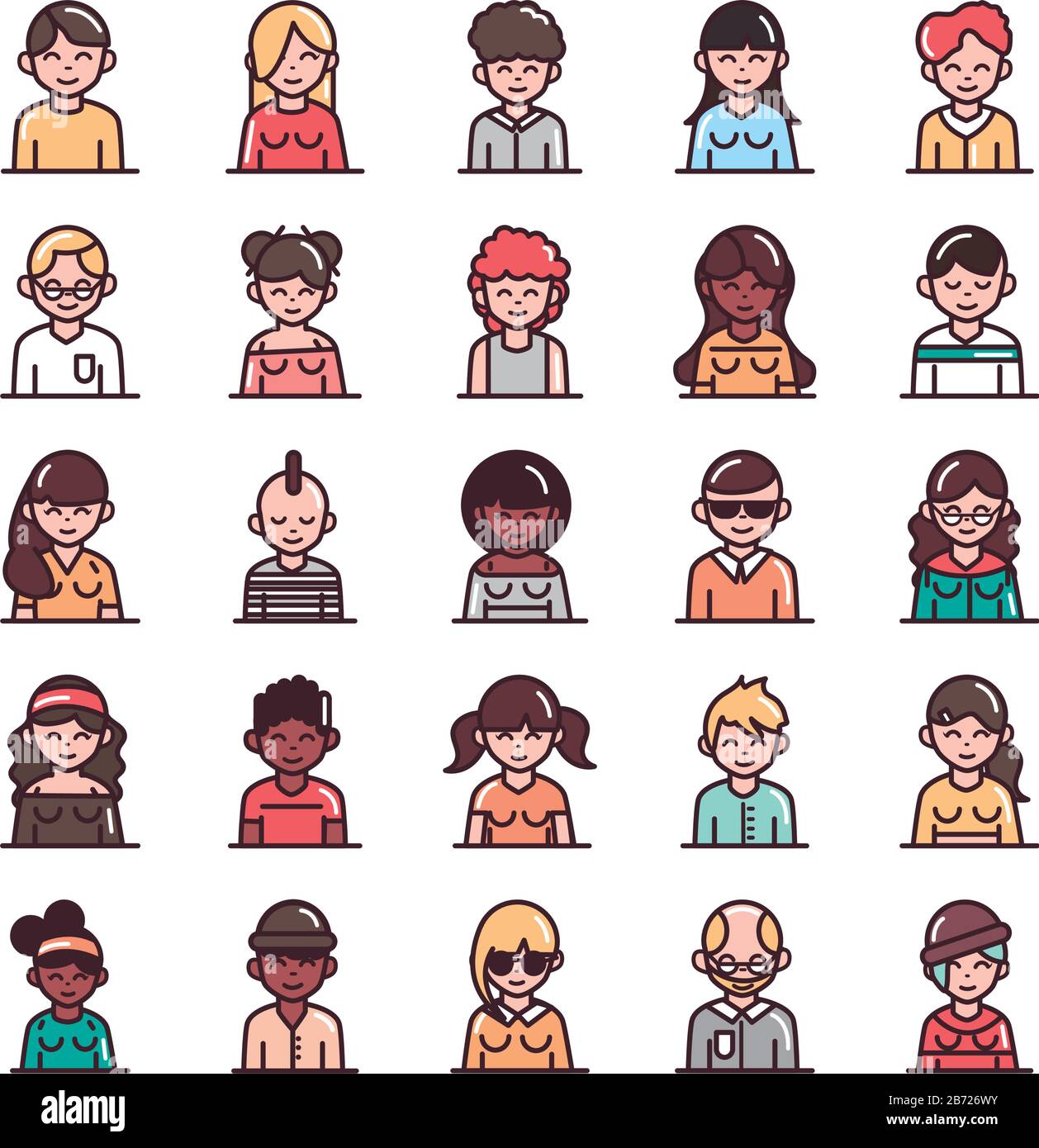 avatar male female men women cartoon character people icons set vector ...