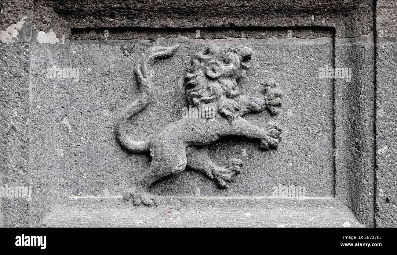 Sandstone relief decoration on an old building: griffon / gryphon Stock ...