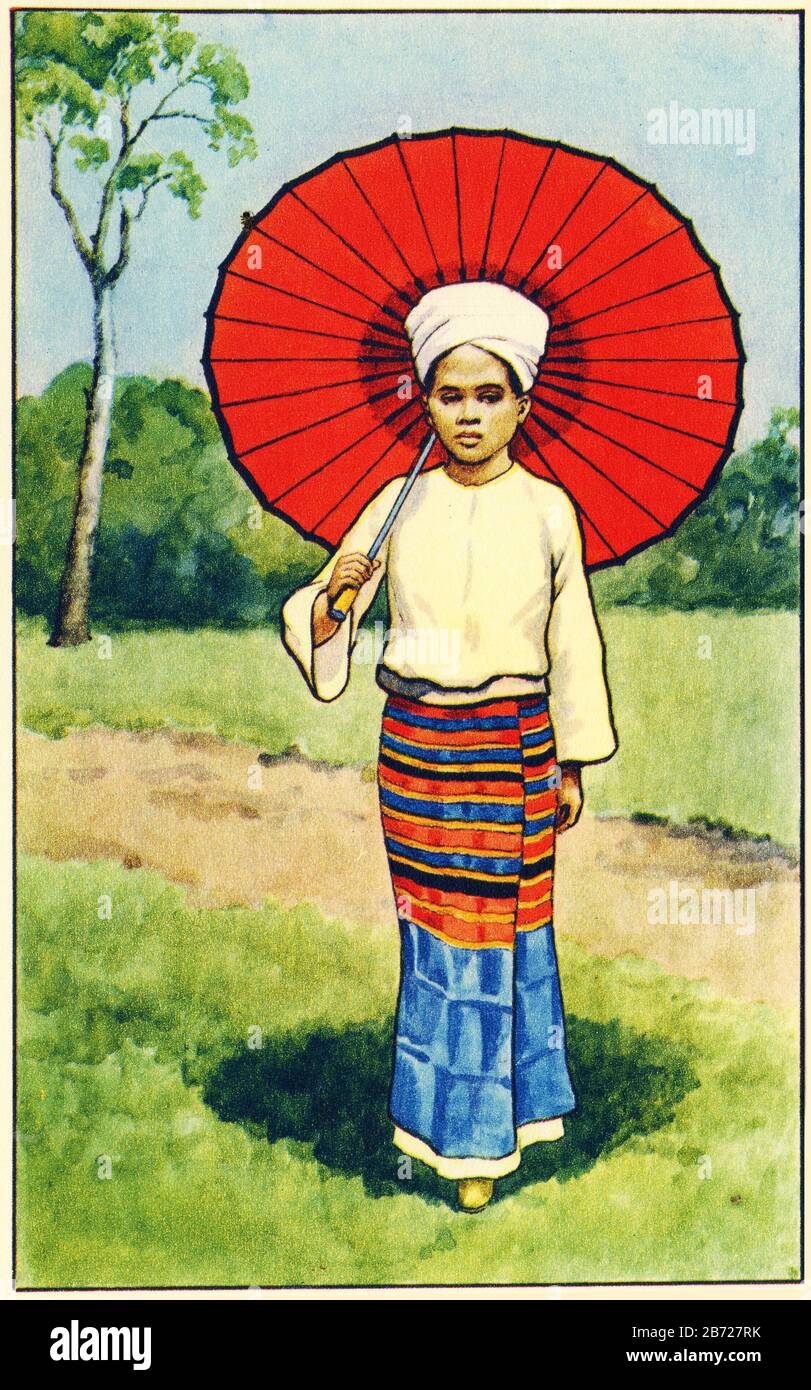 illustration of a Burmese woman, from a set of school posters used for ...