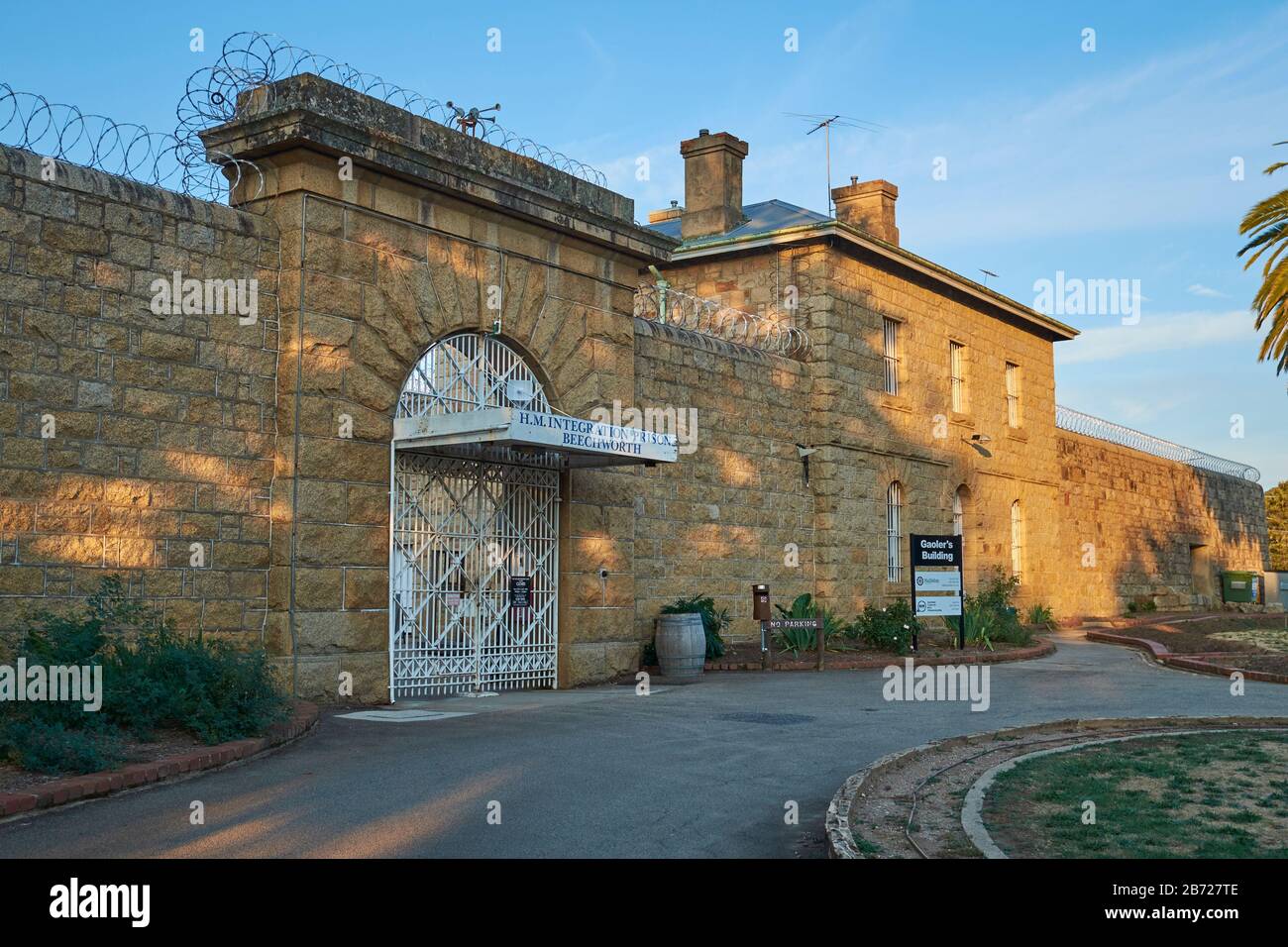The front entrance gate to the old Gaol (jail). In Beechworth, Victoria ...