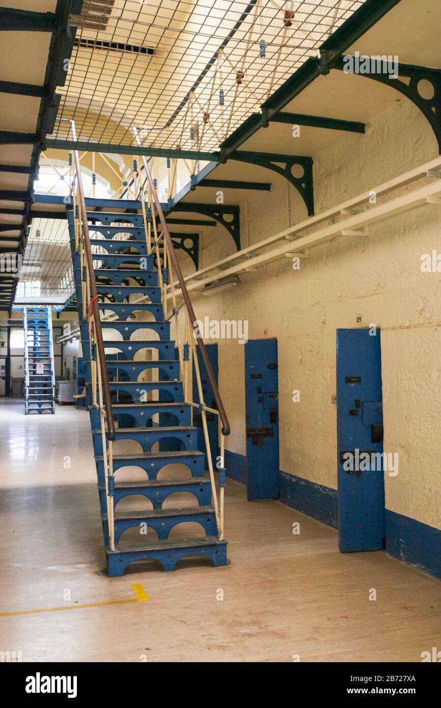 Iron stairs in one of the cell wings at the old Gaol (jail). In ...