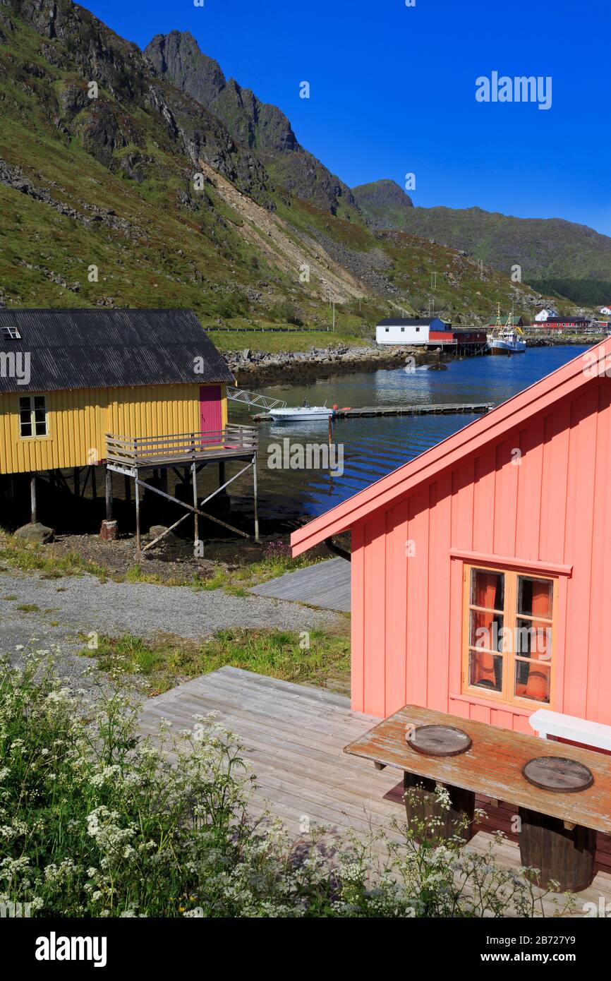 Fishing huts (Rorbuer), Ballstad Fishing Village, Lofoten Islands ...