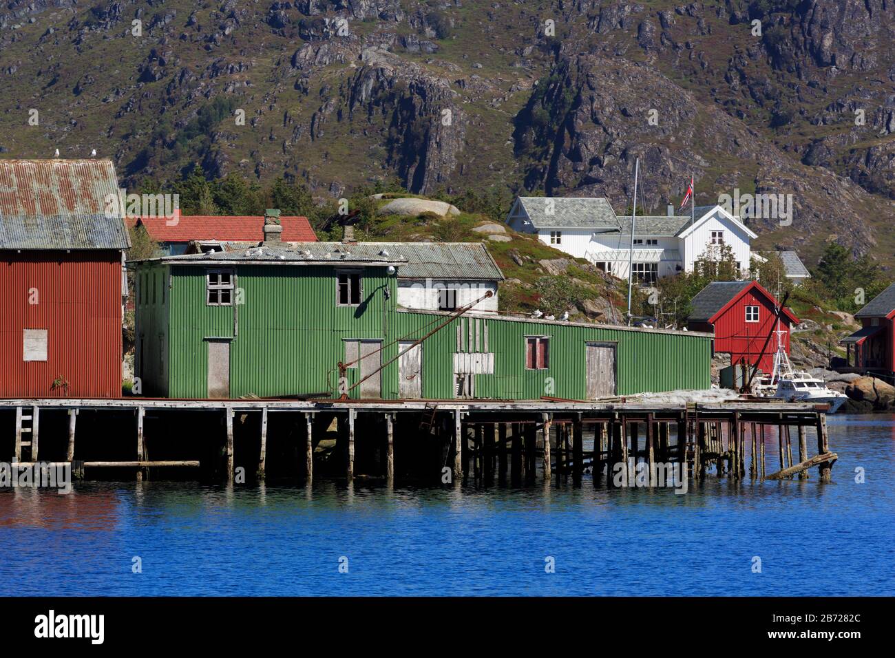 Old fish sheds, Ballstad Fishing Village, Lofoten Islands, Nordland ...