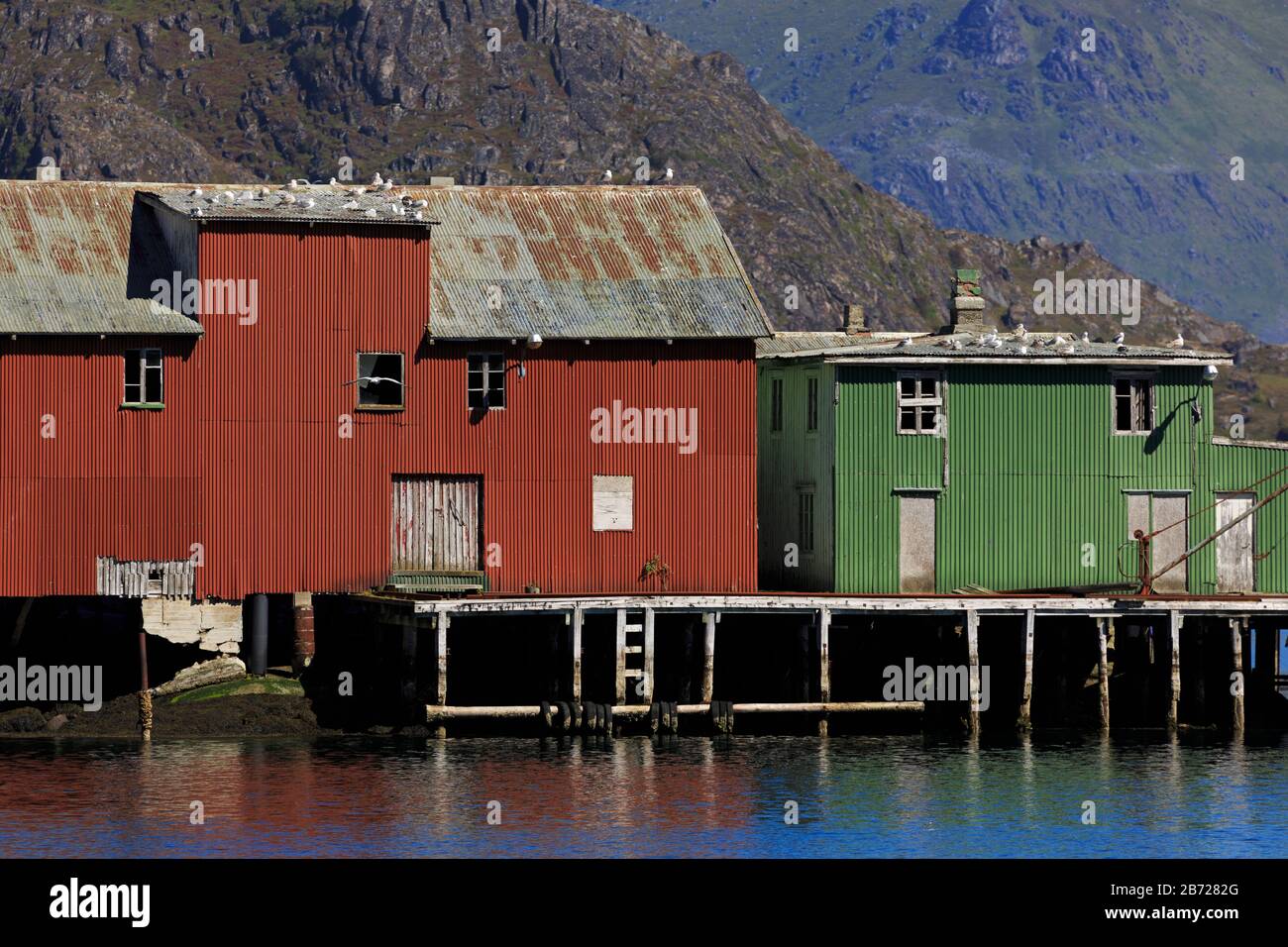 Old fish sheds, Ballstad Fishing Village, Lofoten Islands, Nordland ...