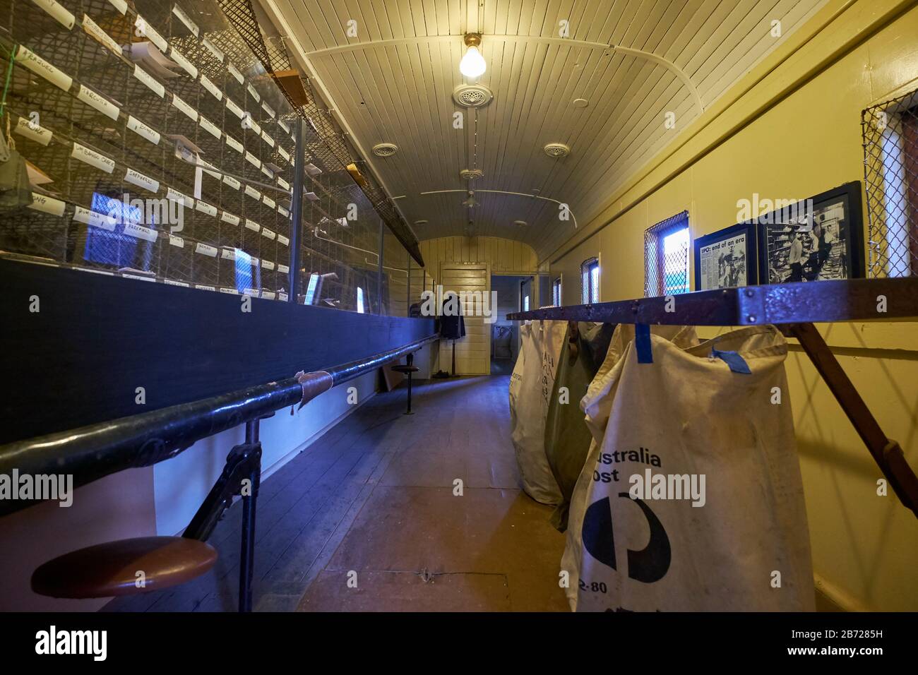 Interior sorting area for letters, packages of a Mail Van rail car at ...