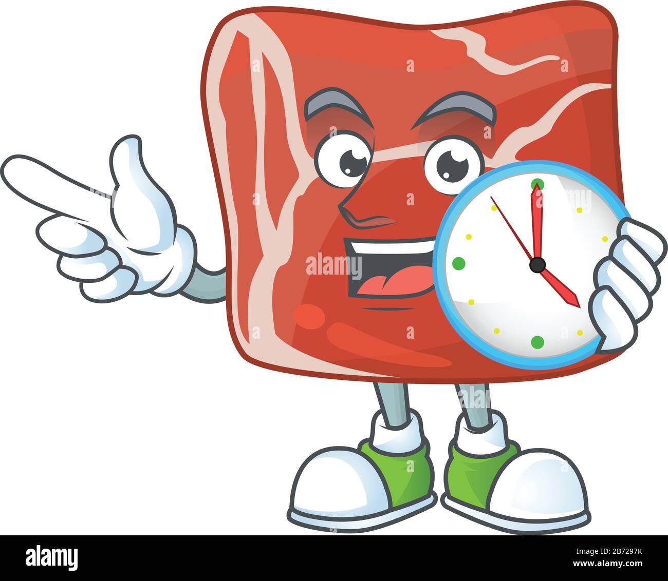 cartoon character style of cheerful beef with clock Stock Vector Image ...