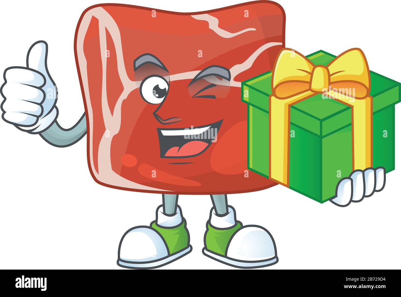 Cheerful beef cartoon character holding a gift box Stock Vector Image ...