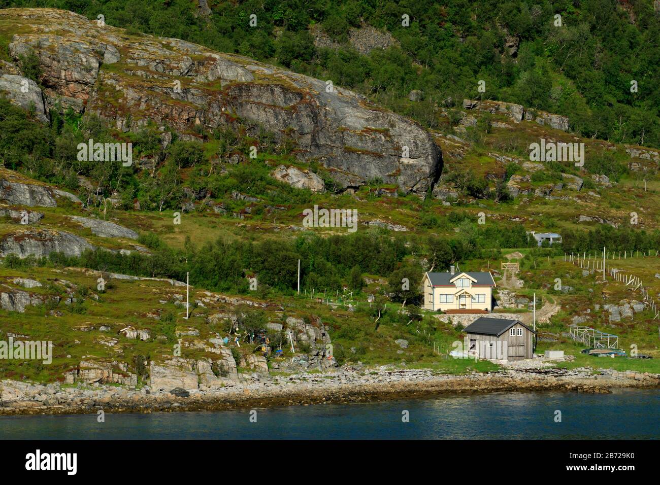 Farm, Laukvika area, Tromso, Tromsoya Island, Troms County, Norway ...