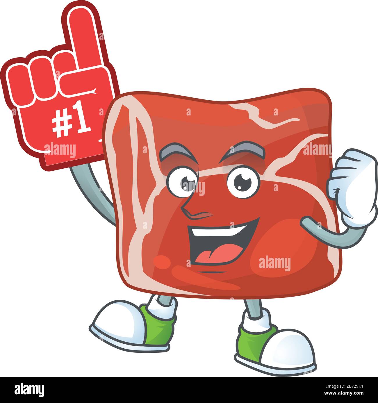 Beef presented in cartoon character design with Foam finger Stock ...