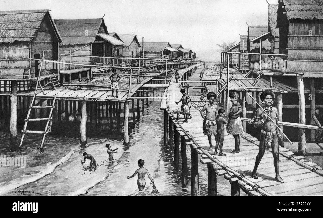 illustration of traditional housing in Port Moresby, Papua New Guinea ...