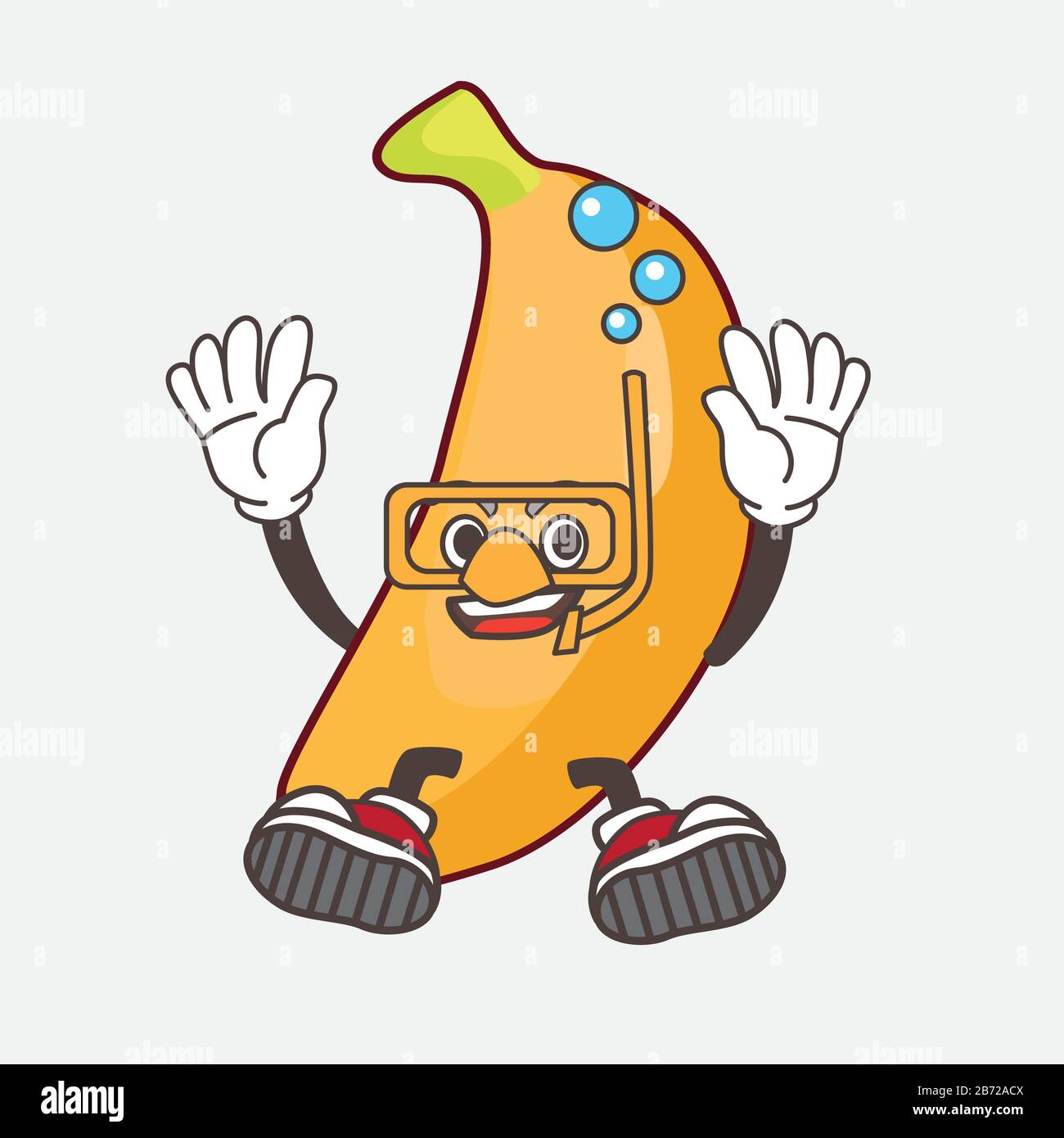 An illustration of Banana Fruit cartoon mascot character vector isolated with face, hand and ...