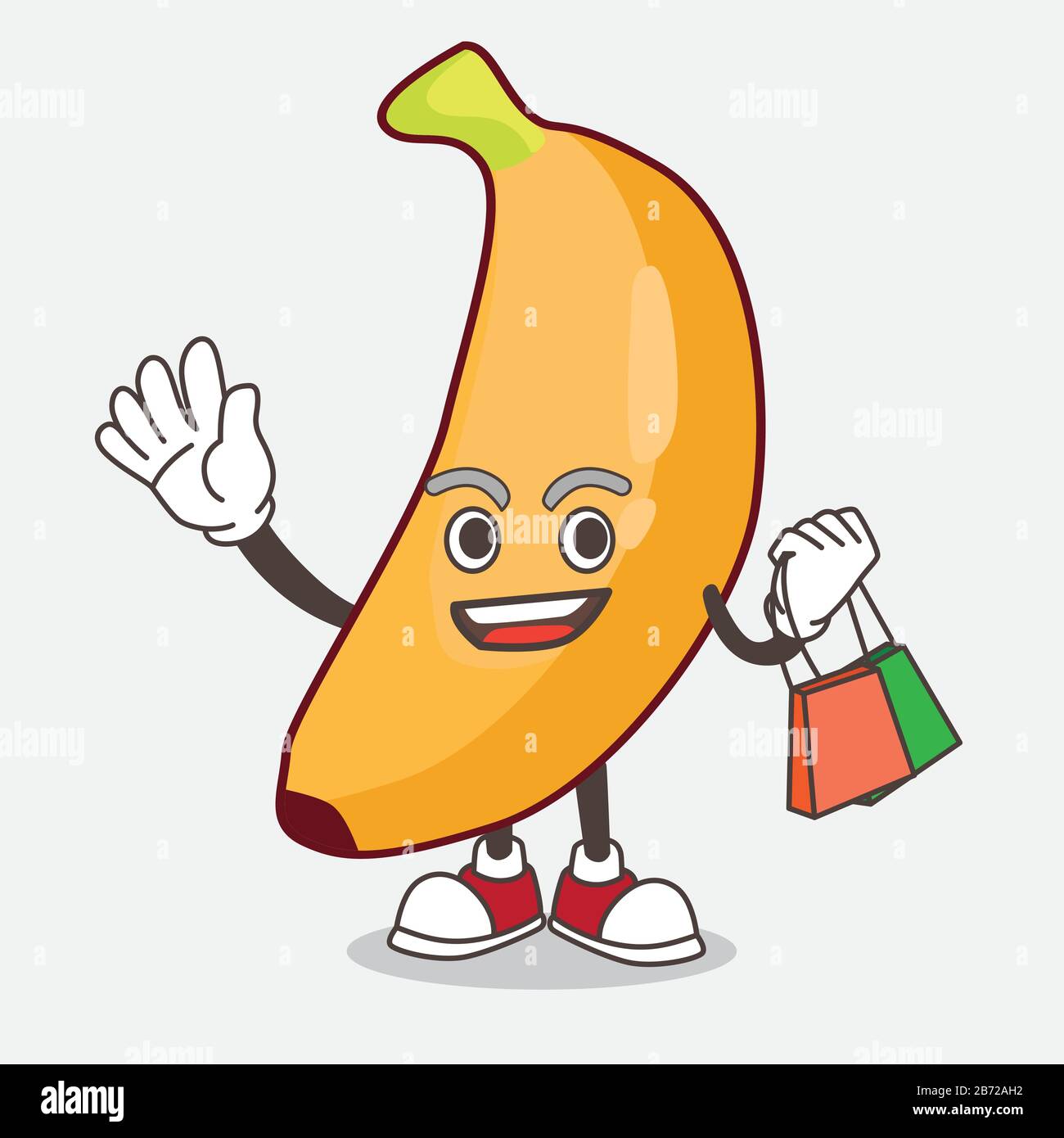 An illustration of Banana Fruit cartoon mascot character vector isolated with face, hand and ...