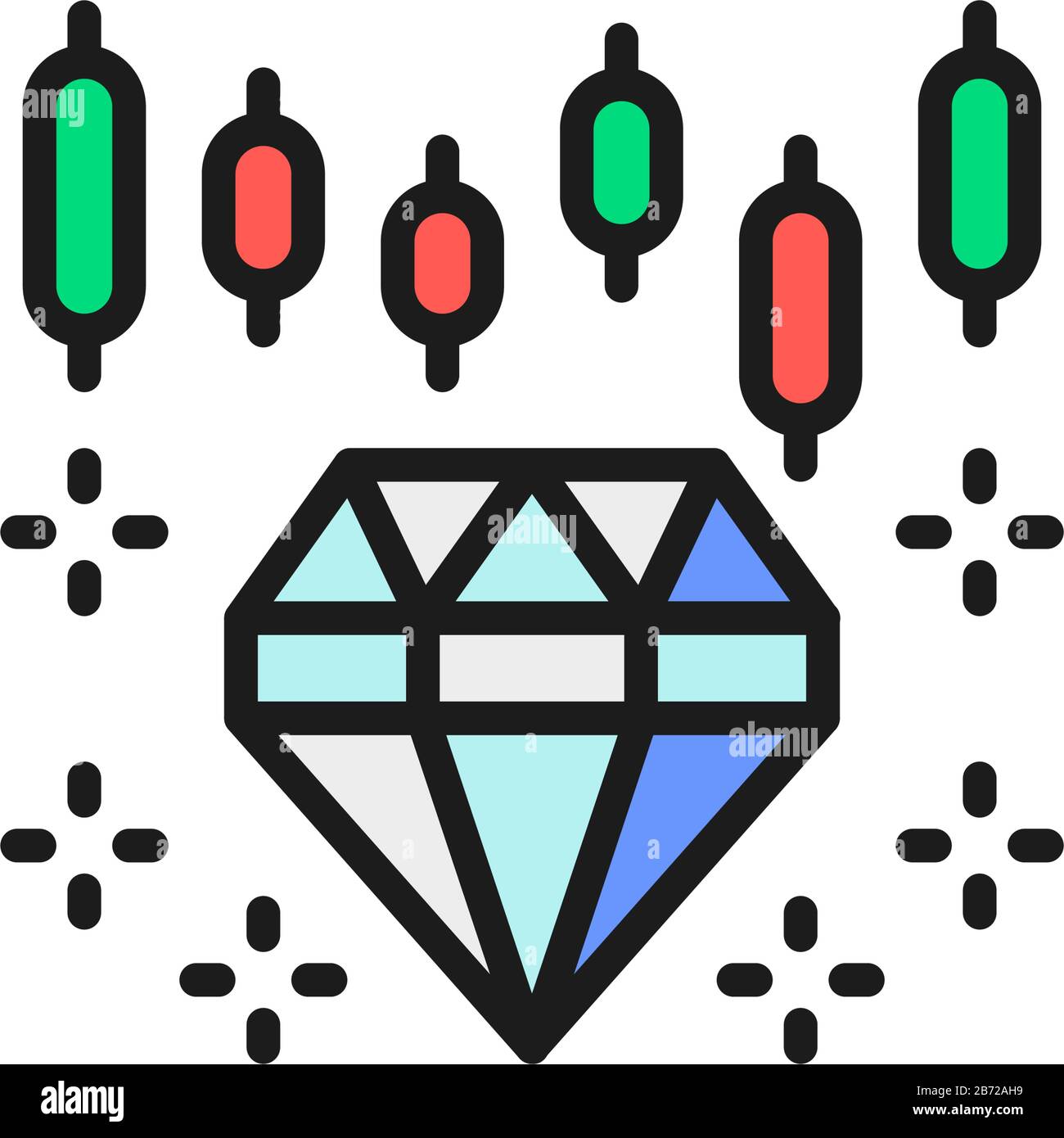 Diamond index growth chart, rising cost of jewels flat color line icon ...