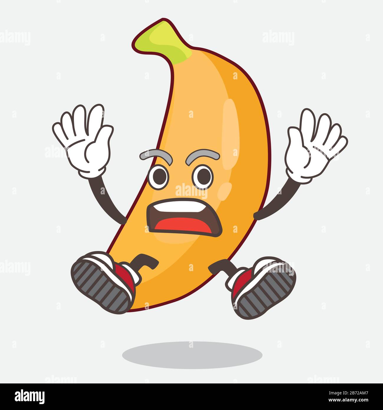 An illustration of Banana Fruit cartoon mascot character vector isolated with face, hand and ...