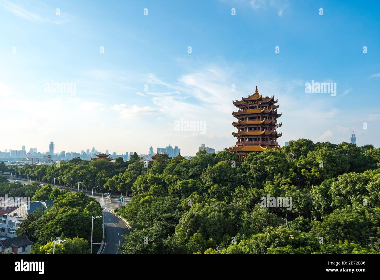 The yellow crane tower , located on snake hill in Wuhan, is one of the ...