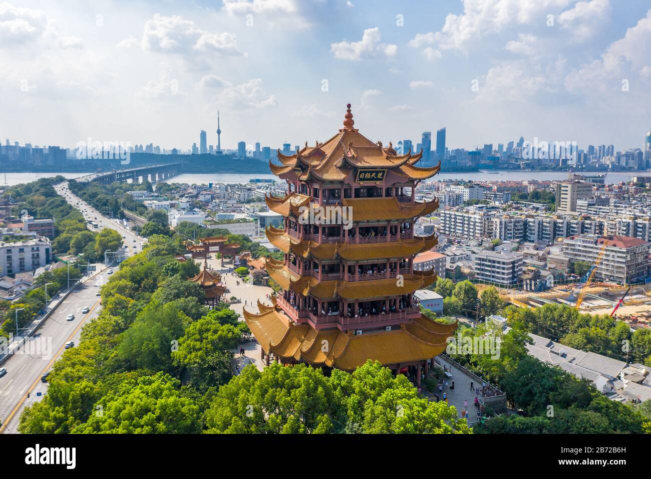 The yellow crane tower , located on snake hill in Wuhan, is one of the ...