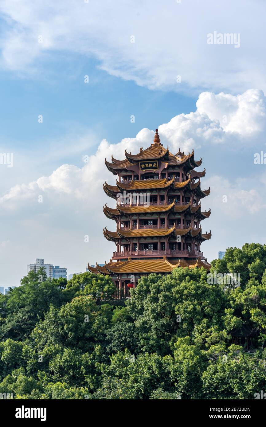 The yellow crane tower , located on snake hill in Wuhan, is one of the ...