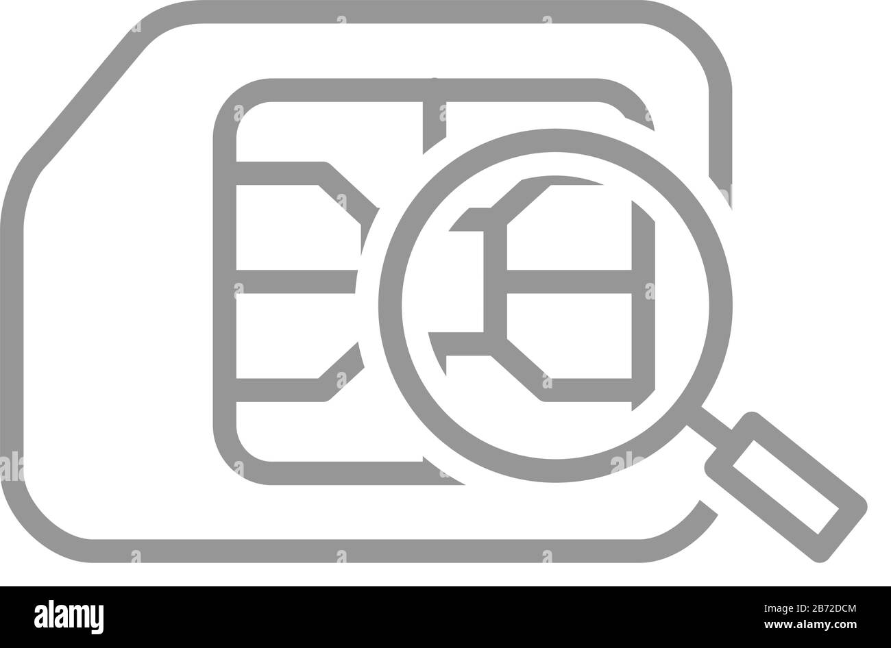 SIM card under magnifying glass line icon. Mobile slot, phone card ...