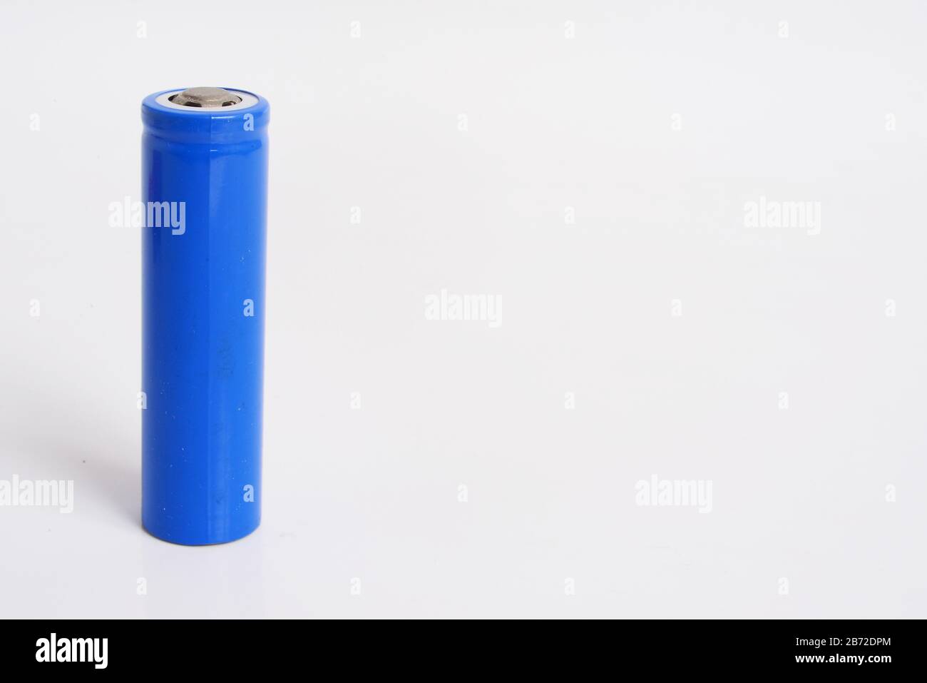 Blue 18650 Rechargeable Li-ion Battery on white background Stock Photo ...