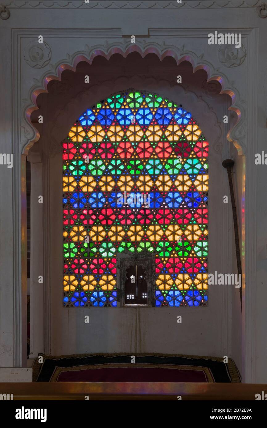 Stained glass window Bagore-ki-Haveli museum Udaipur Rajasthan India ...