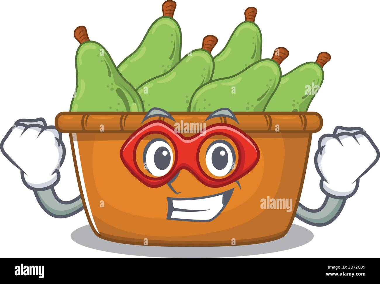 A picture of pear fruit box in a Super hero cartoon character Stock ...