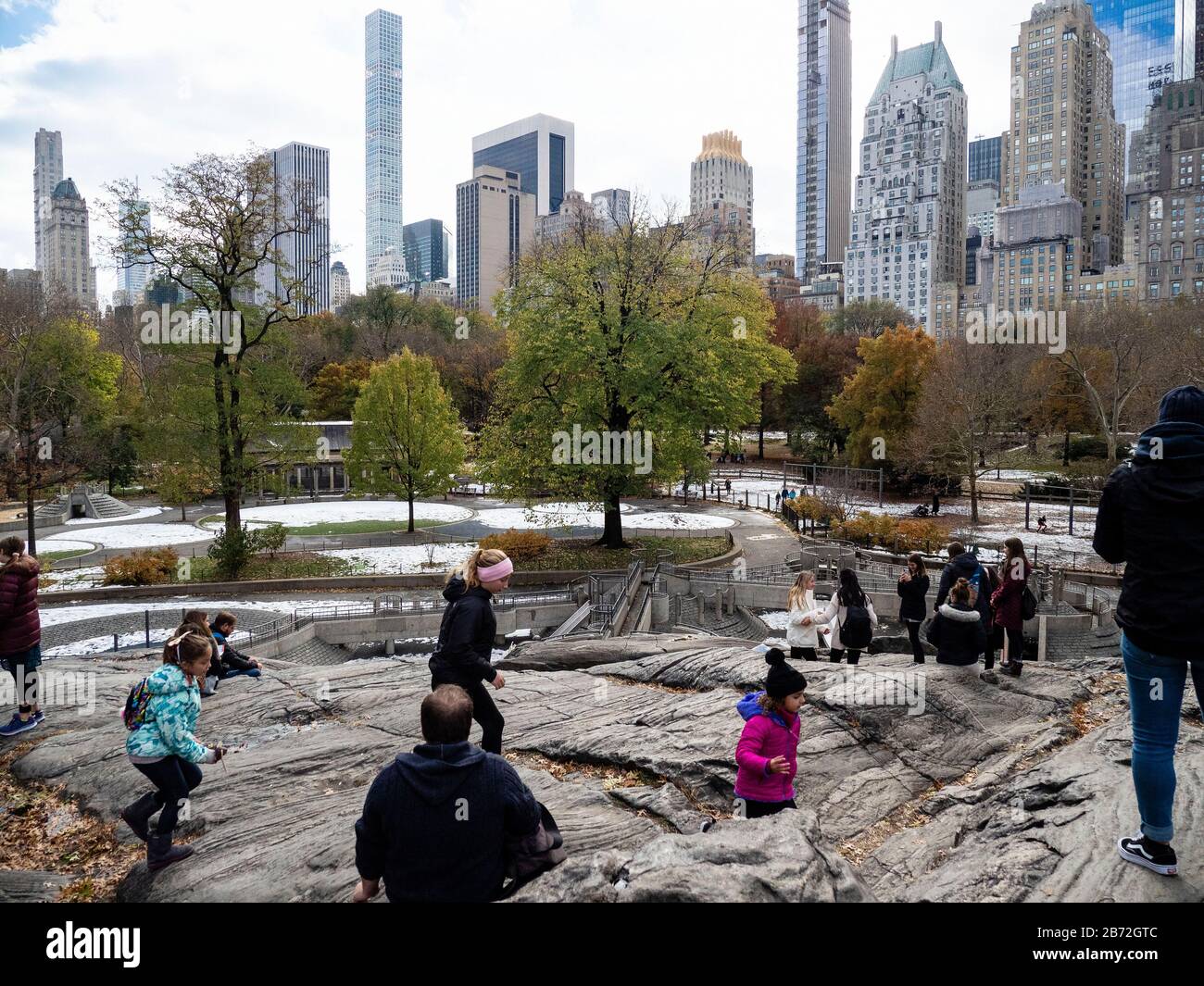 Central Park Rocks with People Stock Photo - Alamy