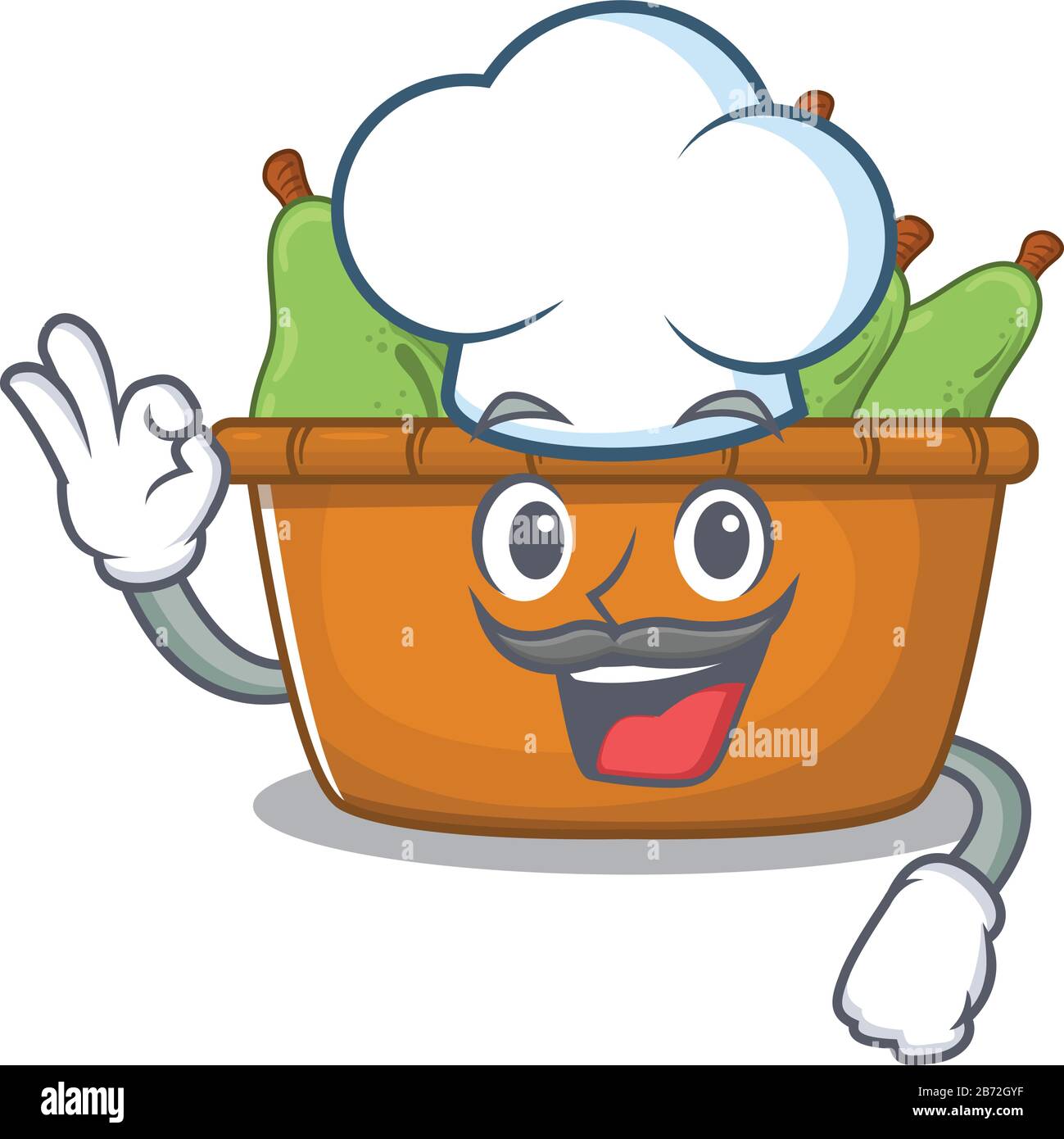 Cute pear fruit box cartoon character wearing white chef hat Stock ...