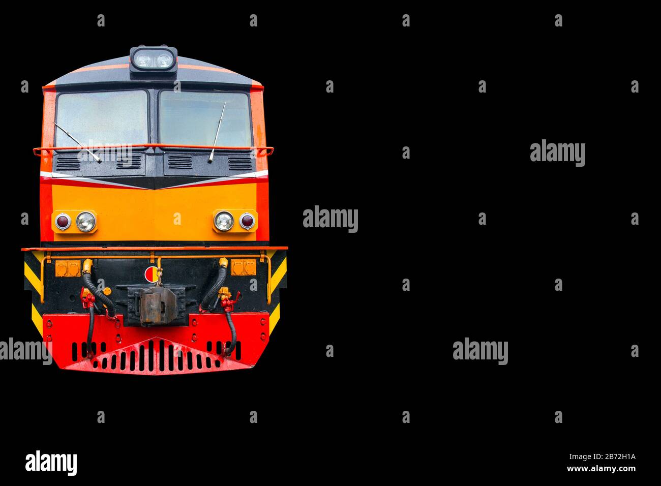 head train hauled diesel electric locomotive with isolated black ...