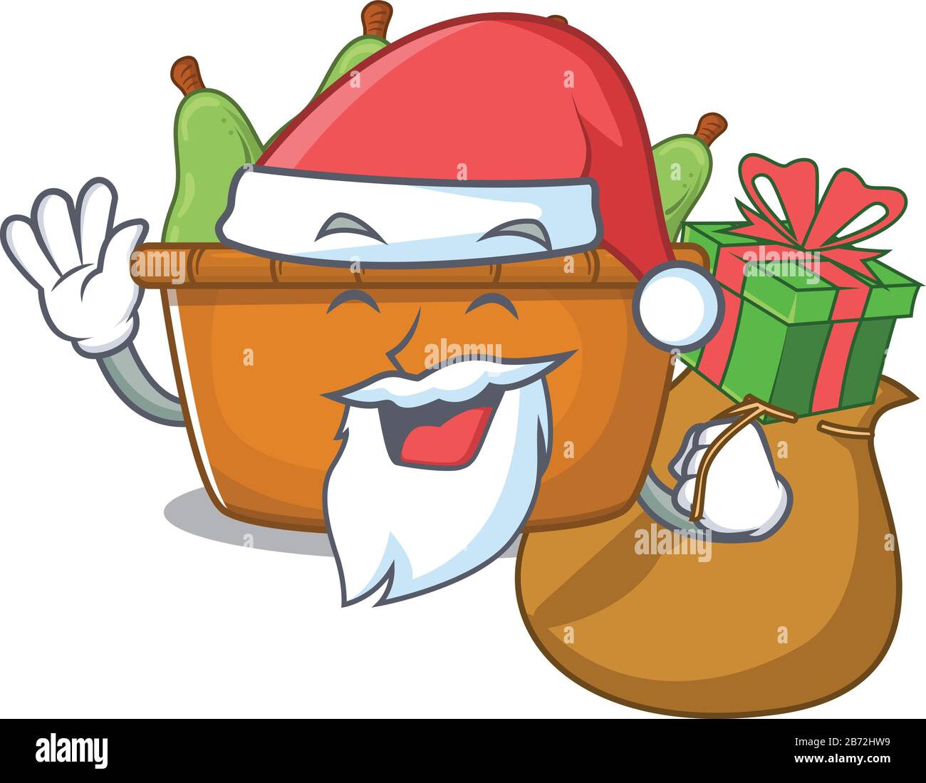 Santa pear fruit box Cartoon character design with box of gift Stock ...