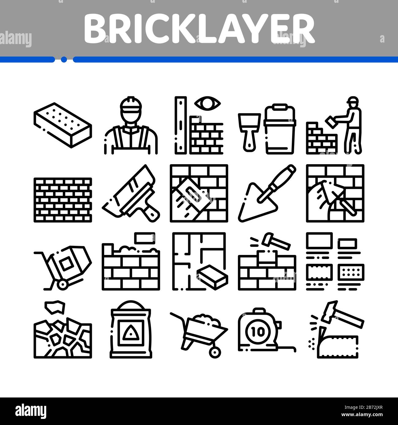 Bricklayer Industry Collection Icons Set Vector Stock Vector Image ...