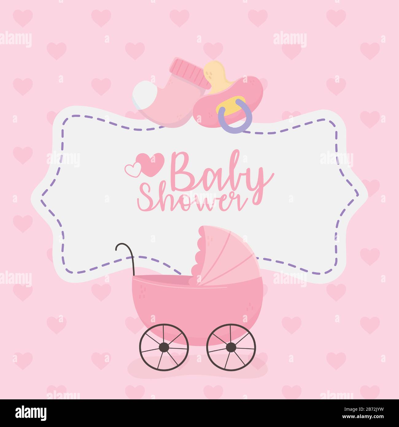 baby shower, pink pram sock and pacifier label decoration vector ...