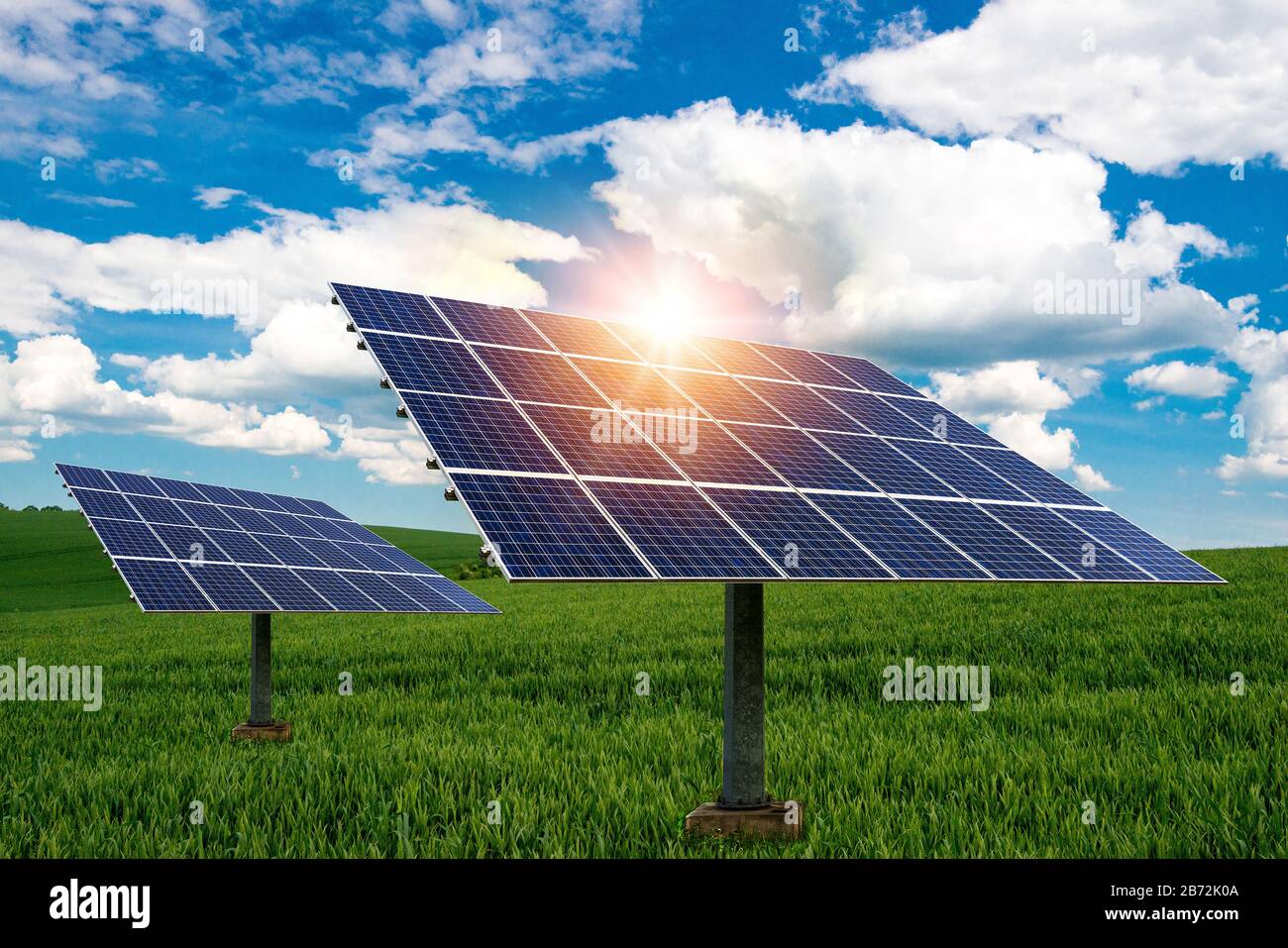 Photo collage of solar panels against the crops background - concept of ...
