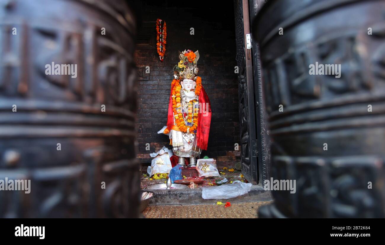 Kavre, Nepal. 12th Mar, 2020. Idol of Machhendranath is pictured before ...