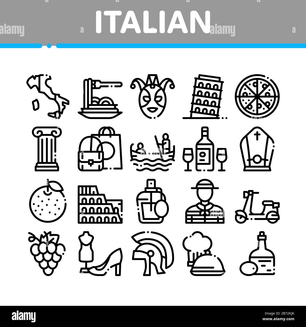 Italian Traditional Collection Icons Set Vector Stock Vector Image ...