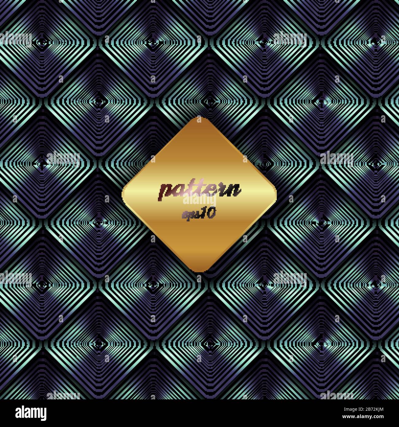 Abstract metallic geometric blue square pattern with shadow and golden ...