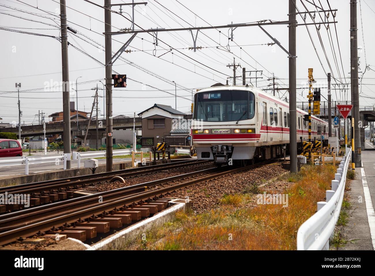 NAGOYA, JAPAN - April 16, 2016: Meitetsu Limited Express travels on ...