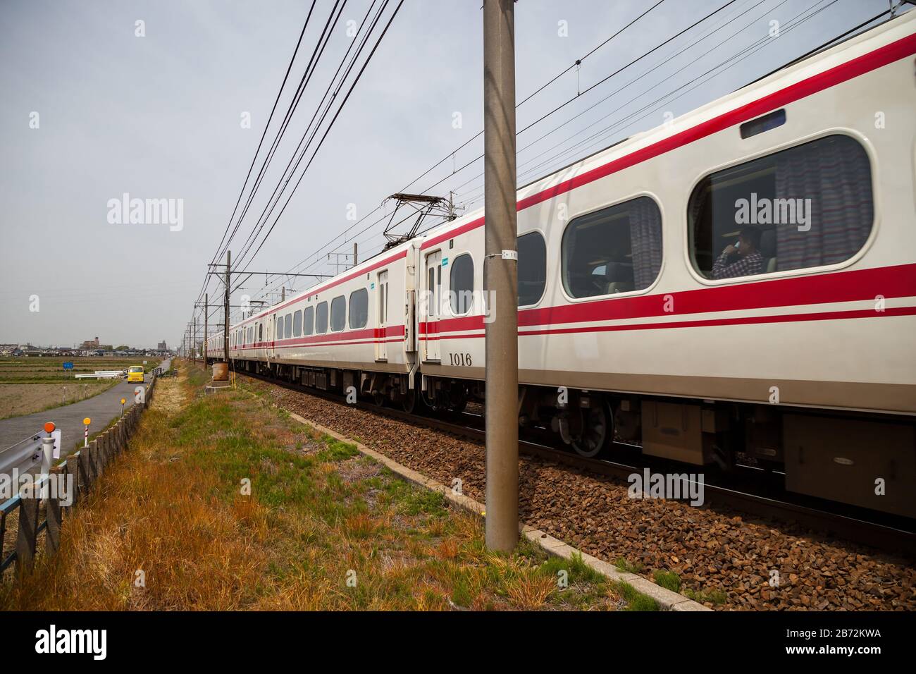 NAGOYA, JAPAN - April 16, 2016: Meitetsu Limited Express travels on ...