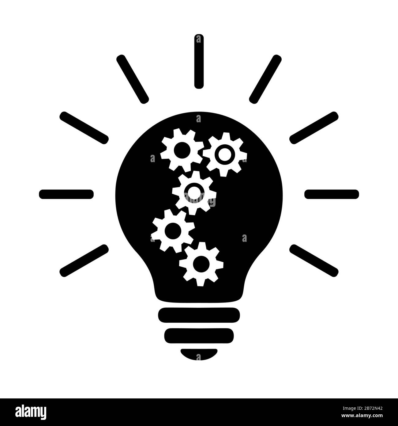 Light Bulb Black Flat Icon. Lighting Electric Lamp With Gear And Cog Wheel Inside, Simple ...