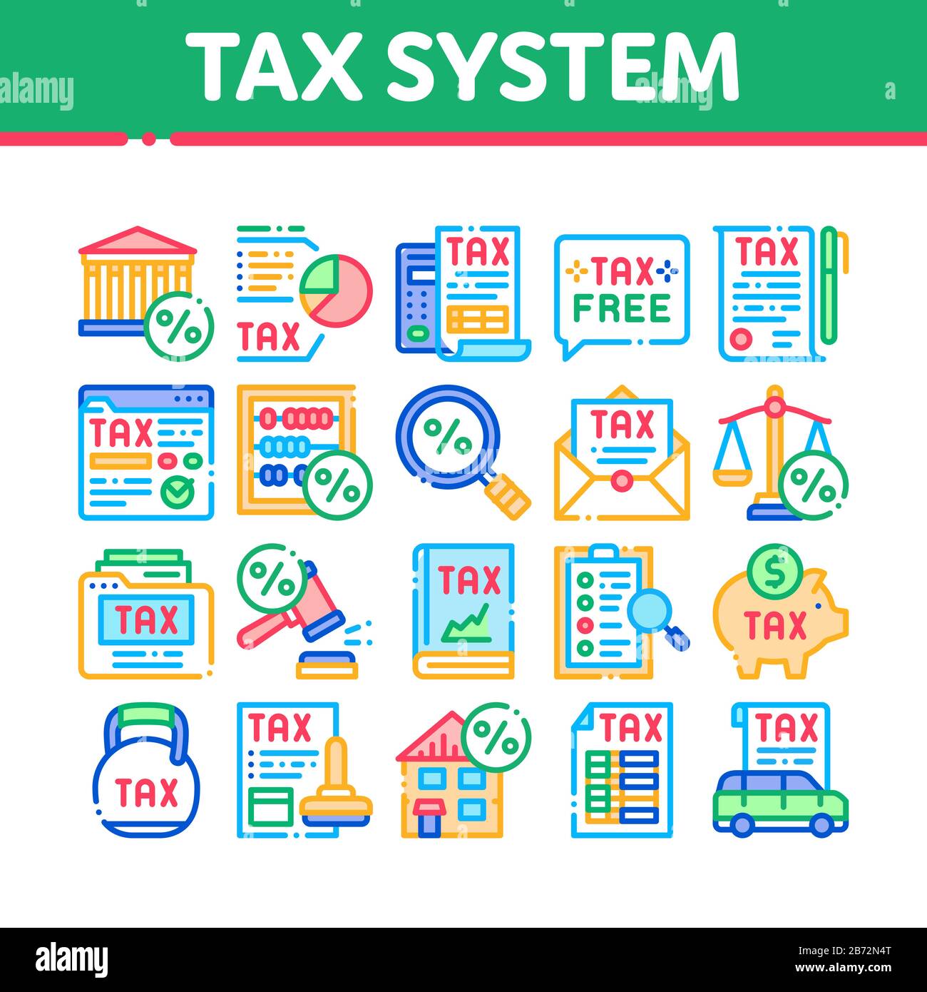 Tax System Finance Collection Icons Set Vector Stock Vector Image & Art ...