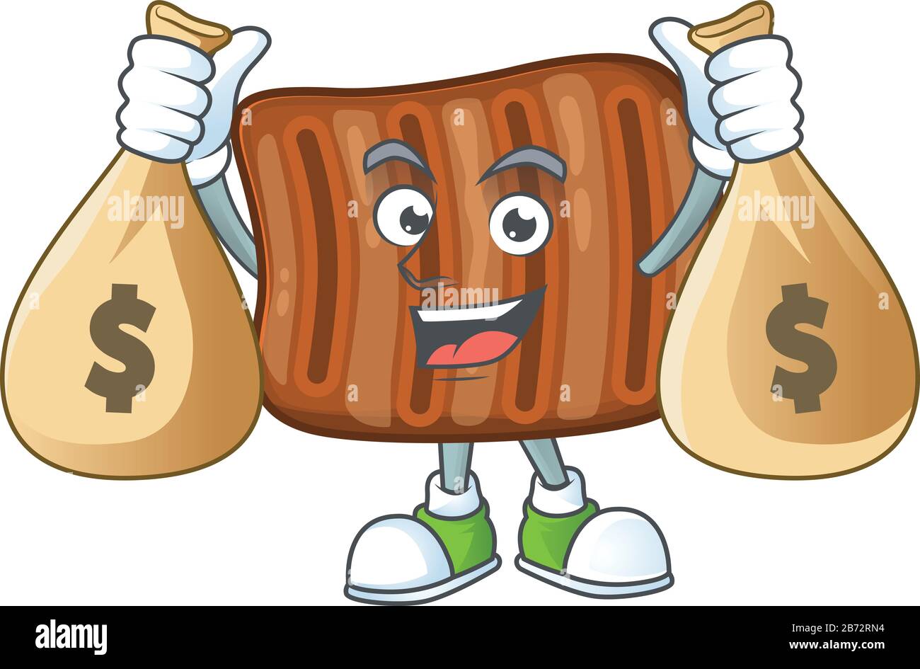 Happy rich roasted beef mascot design carries money bags Stock Vector ...